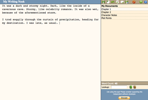 My Writing Nook – Online writing tool for novelist